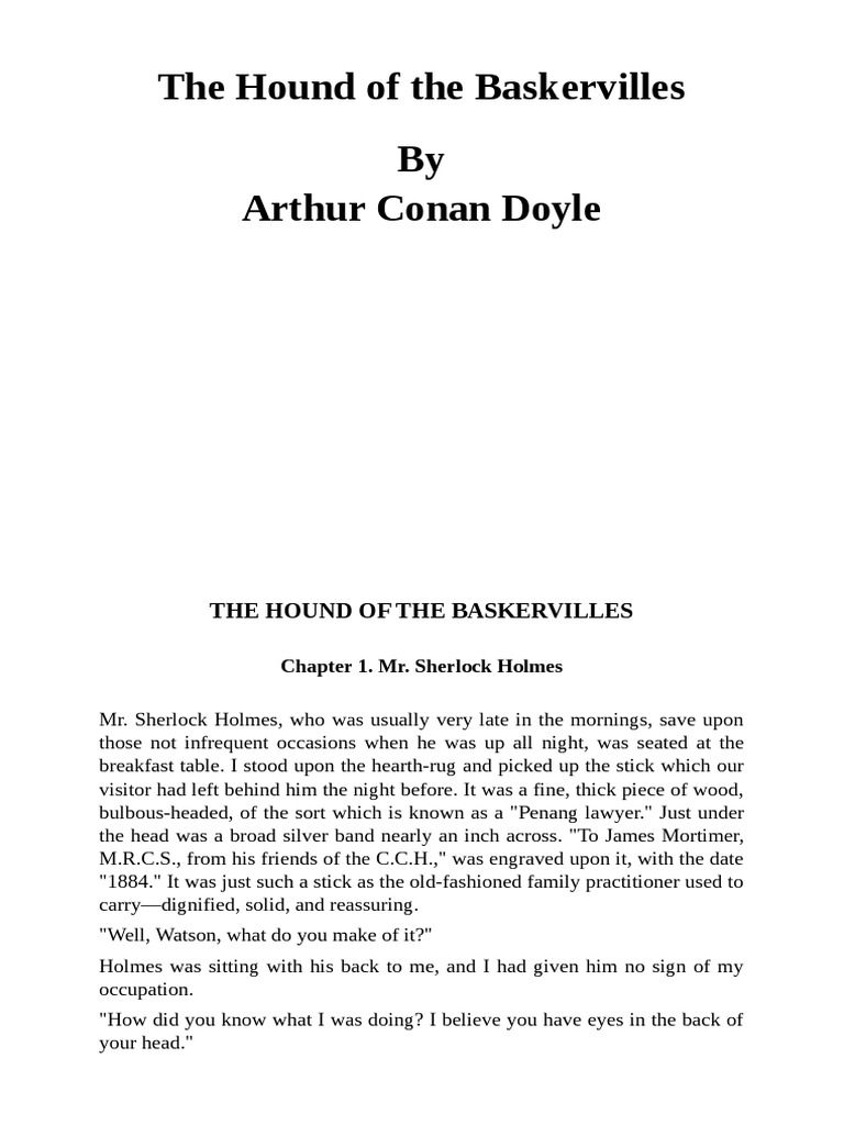 The Hound of The Baskervilles Author Arthur Conan Doyle | PDF | Dr ...