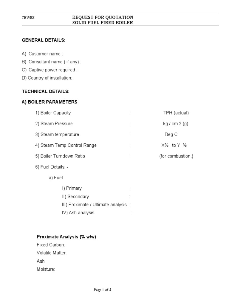 RFQ Format - Solidfuel - Islandconcept | PDF | Boiler | Fuels