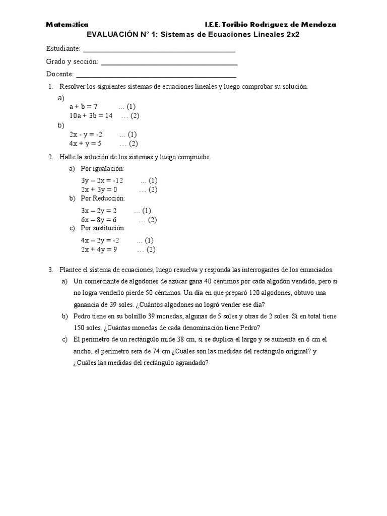 Evaluación #1 Mate 4° A | PDF