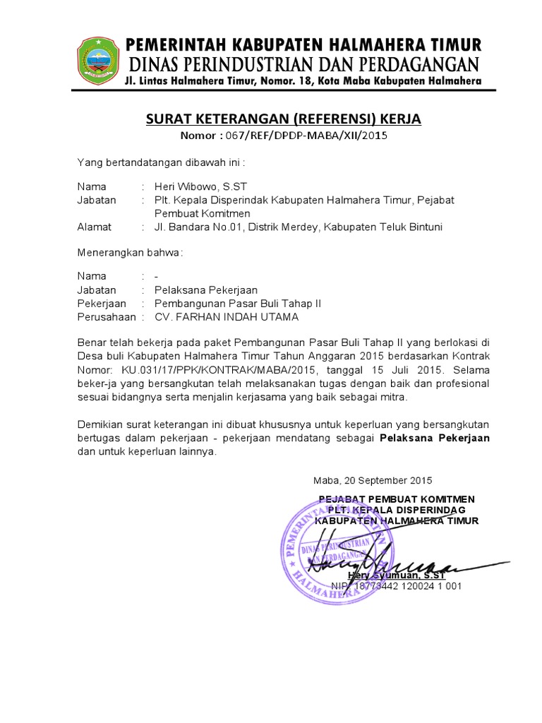 Surat Keterangan Kerja Pembangunan Pasar Buli | PDF