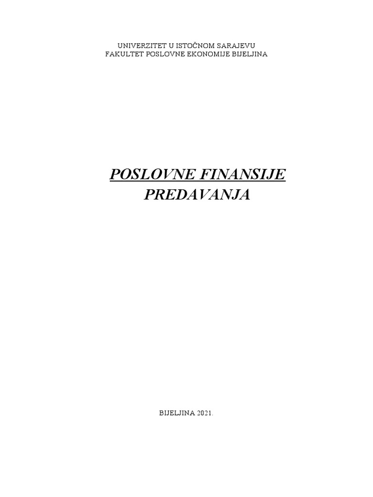 Poslovne Finansije Skripta 1 | PDF