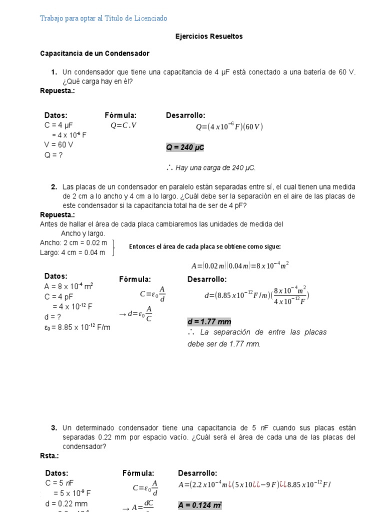 Ejercicios Resueltos y Propuestos Capacitancia | PDF | Condensador | Capacidad