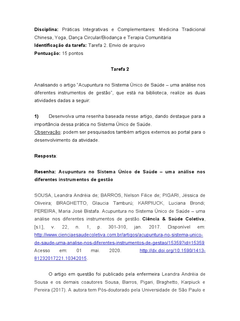 Tarefa 2 | PDF | Acupuntura | Medicina Tradicional