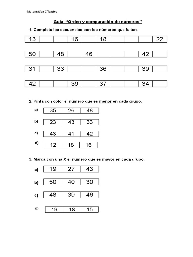Guía Orden y Comparación de Números | PDF