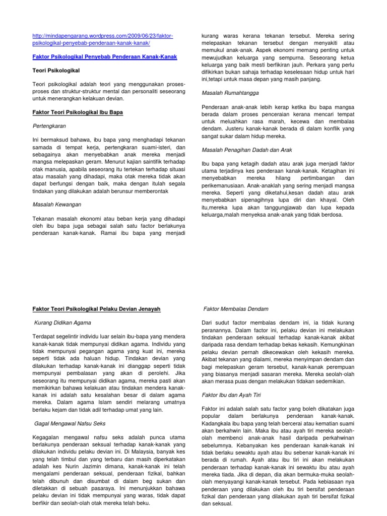 Punca Penderaan Kanak Kanak Dan Langkah Membendung | PDF