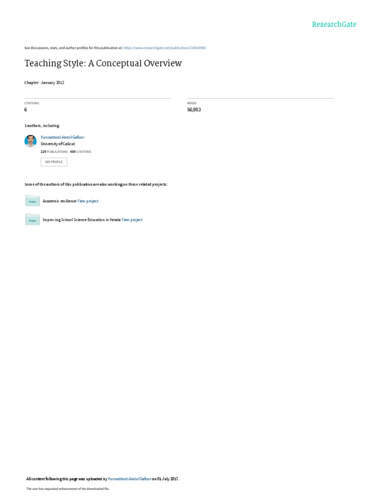 Teaching Style AConceptual Overview | PDF | Learning Styles | Teachers