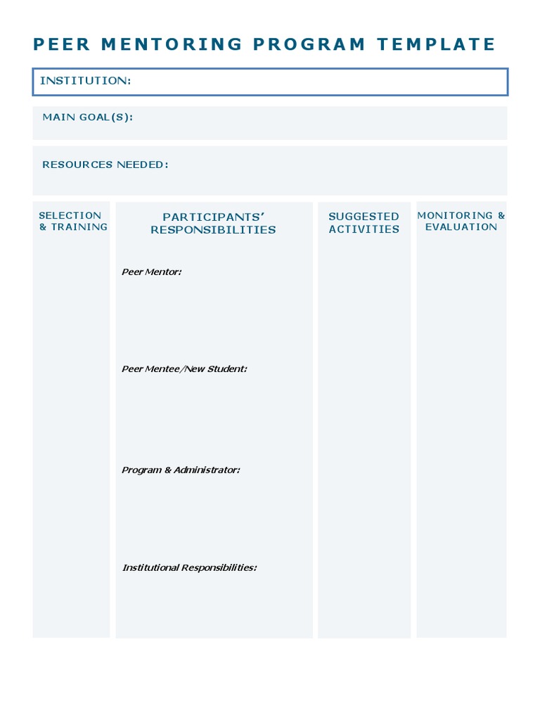 Peer Mentoring Program Template: Institution | PDF