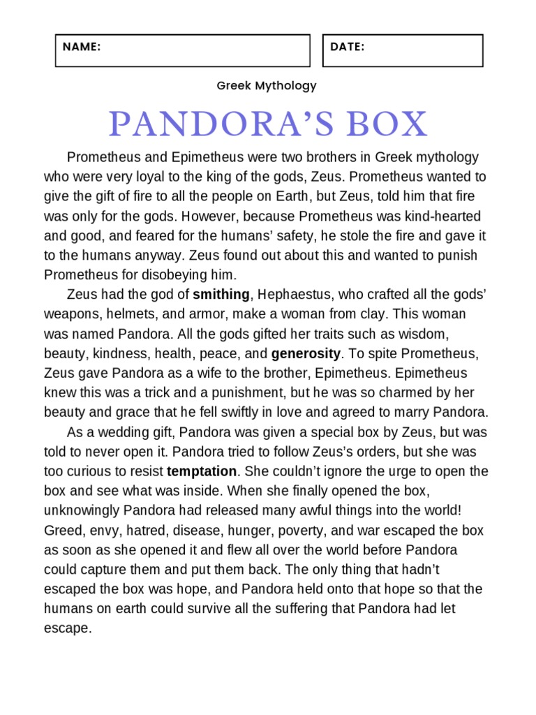Pandora'S Box: Prometheus and Epimetheus Were Two Brothers in Greek ...