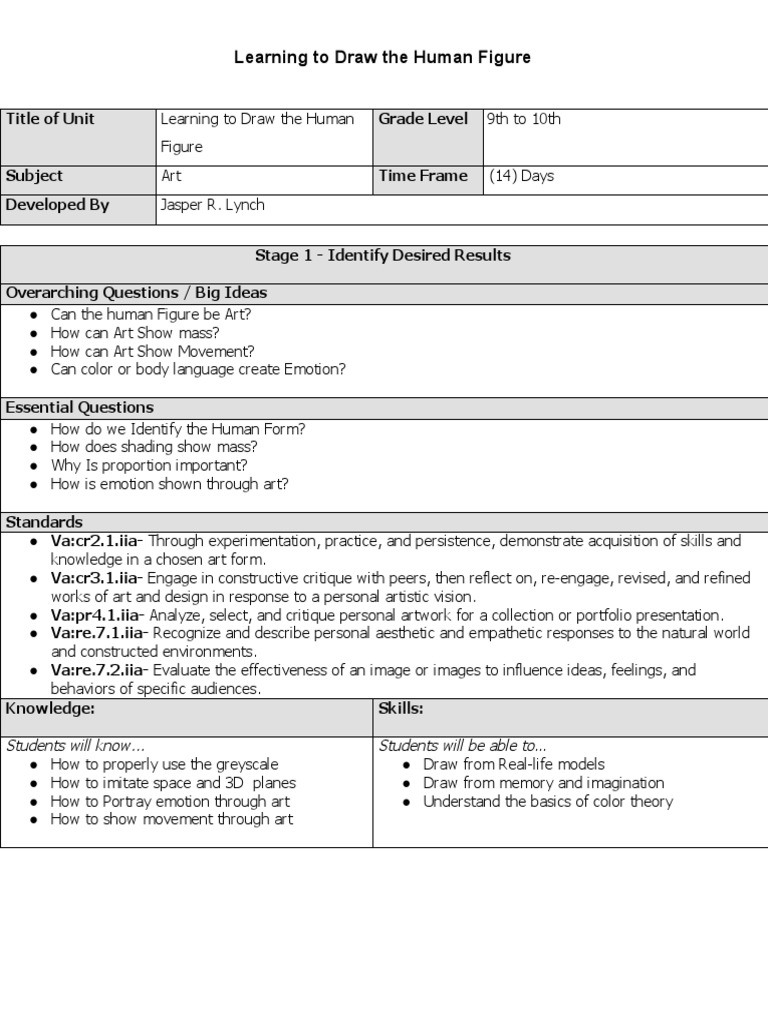 Human Figure Drawing Lessons | PDF | Classroom | Color