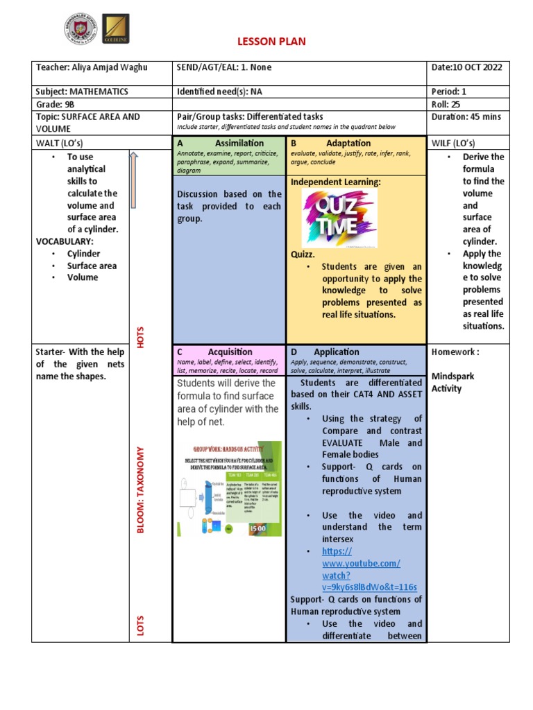 Reproductive System DLP | PDF | Lesson Plan | Behavior Modification