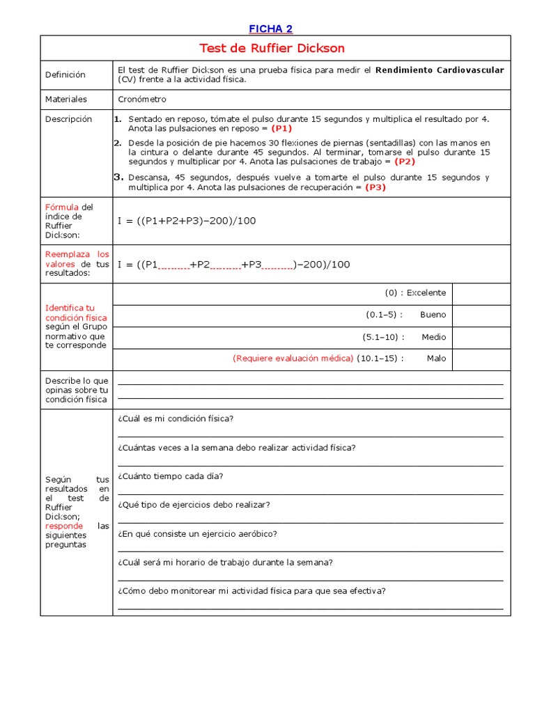 Ficha - Test de Ruffier Dickson - Activ - Nº2 | PDF | Aptitud física