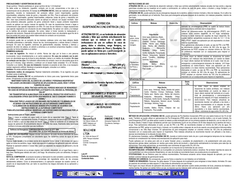 Etiqueta 04 Atrazina 500 SC | PDF | Herbicida | Agua