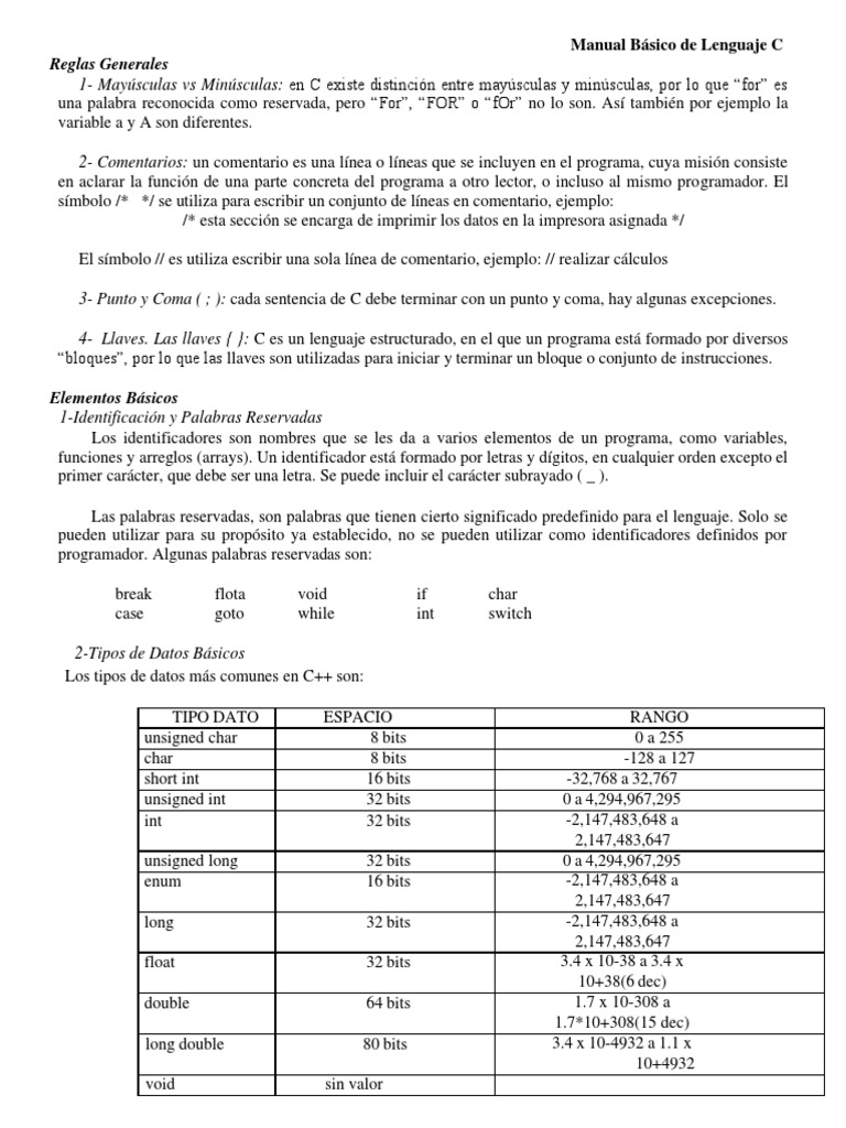 Manual Básico de Lenguaje C | PDF | Lenguaje de programación ...