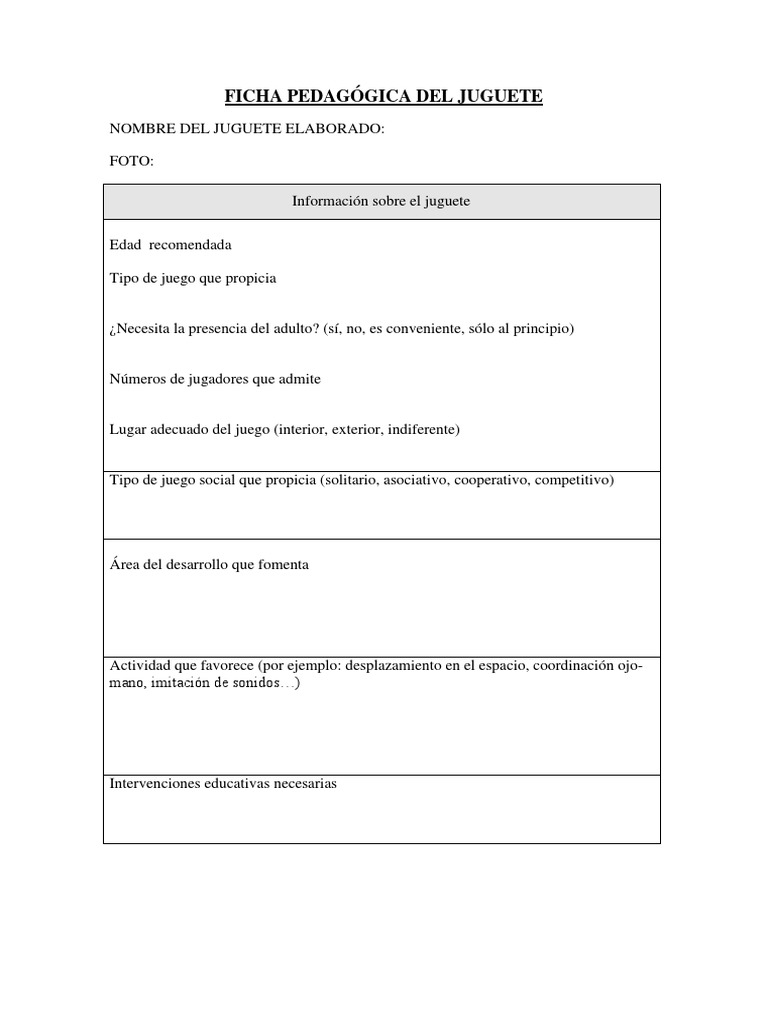 Ficha Pedagógica Del Juguete | PDF