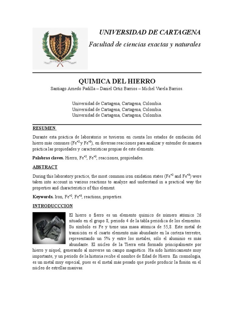 Propiedades y Reacciones del Hierro Fe+2 y Fe+3 | PDF | Redox | Hierro