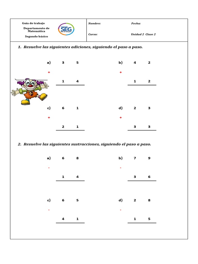 Guía Adiciones y Sustracciones de Dos Dígitos. | PDF