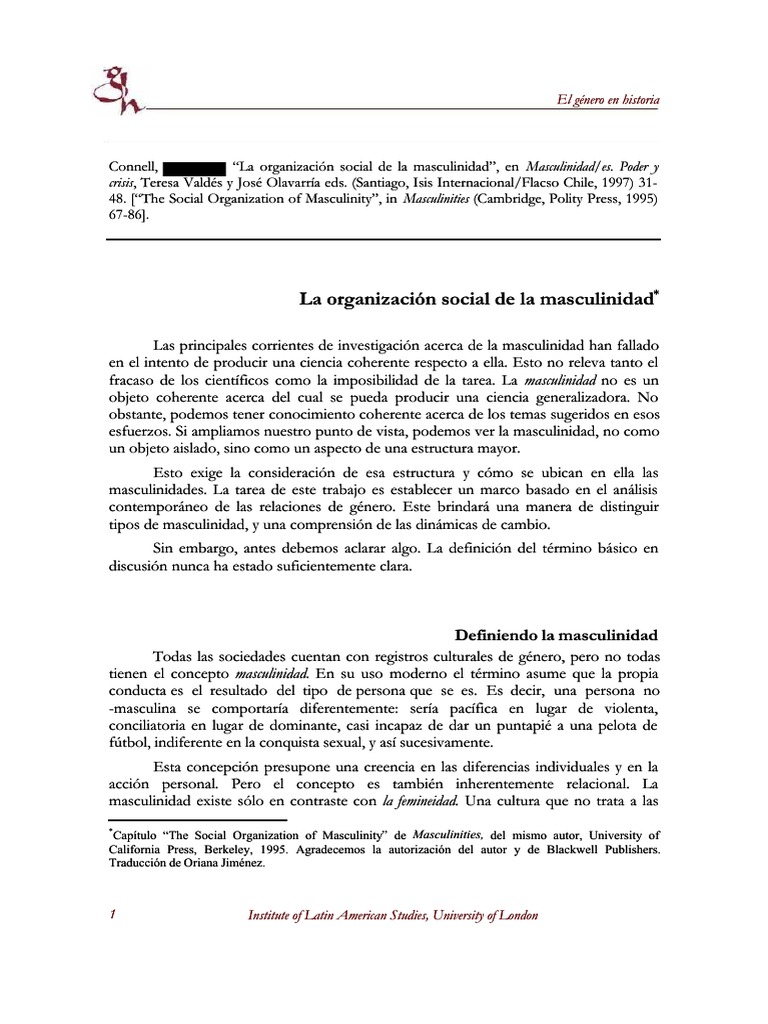 Raewyn Connell, La Organizaición Social de La Masculinidad | PDF ...
