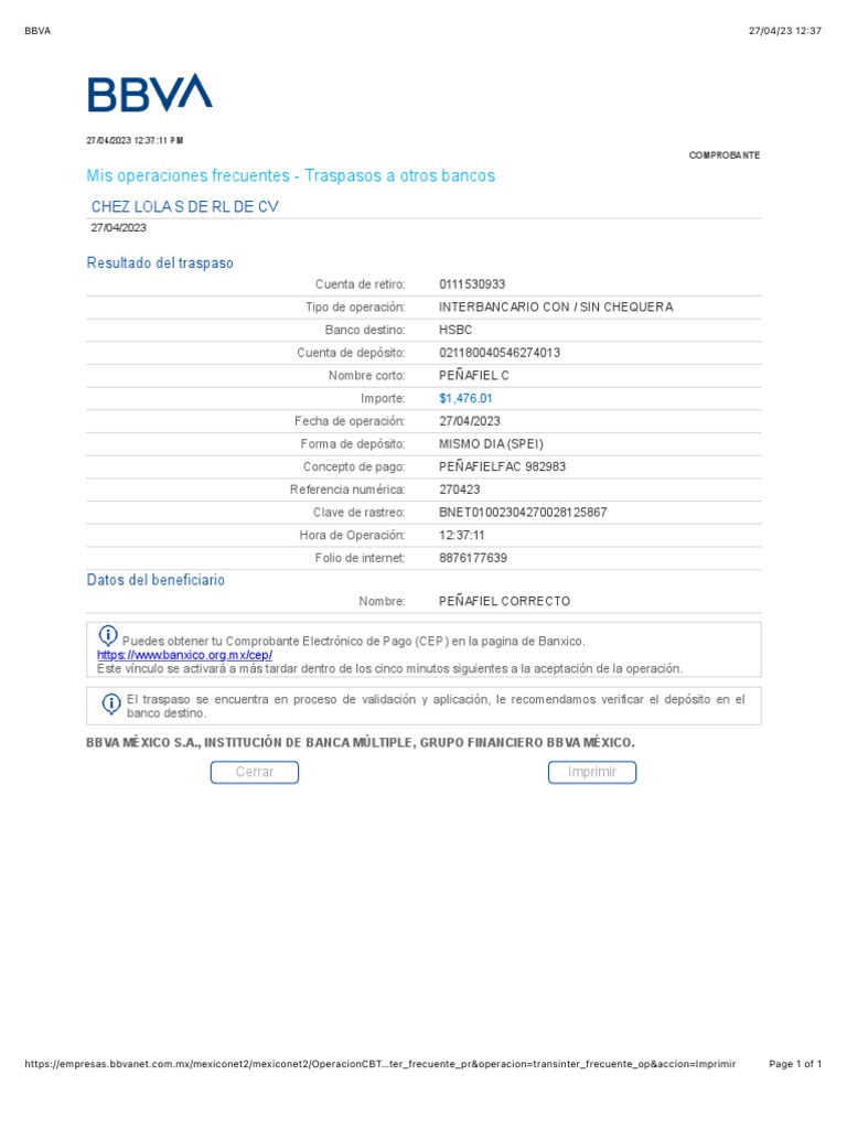 Pago Peñafiel Fac 982983 Abril | PDF | Empresas de servicios financieros | Industrias de servicio