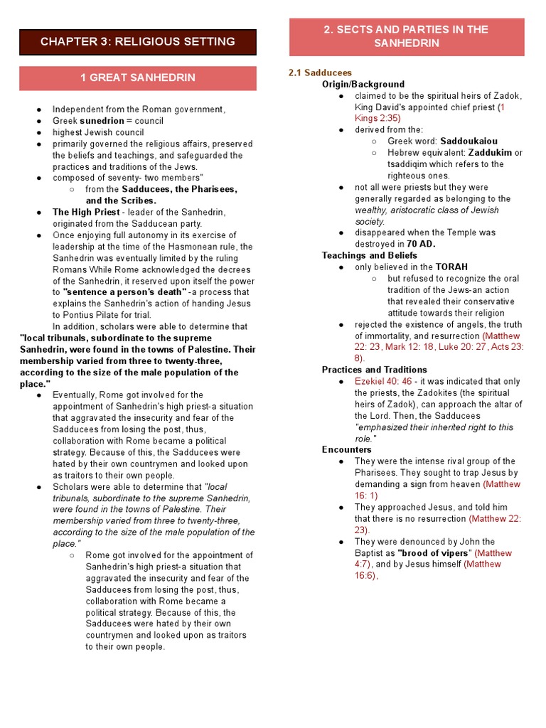 Ch3 - RELIGIOUS SETTING | PDF | Pharisees | Jesus