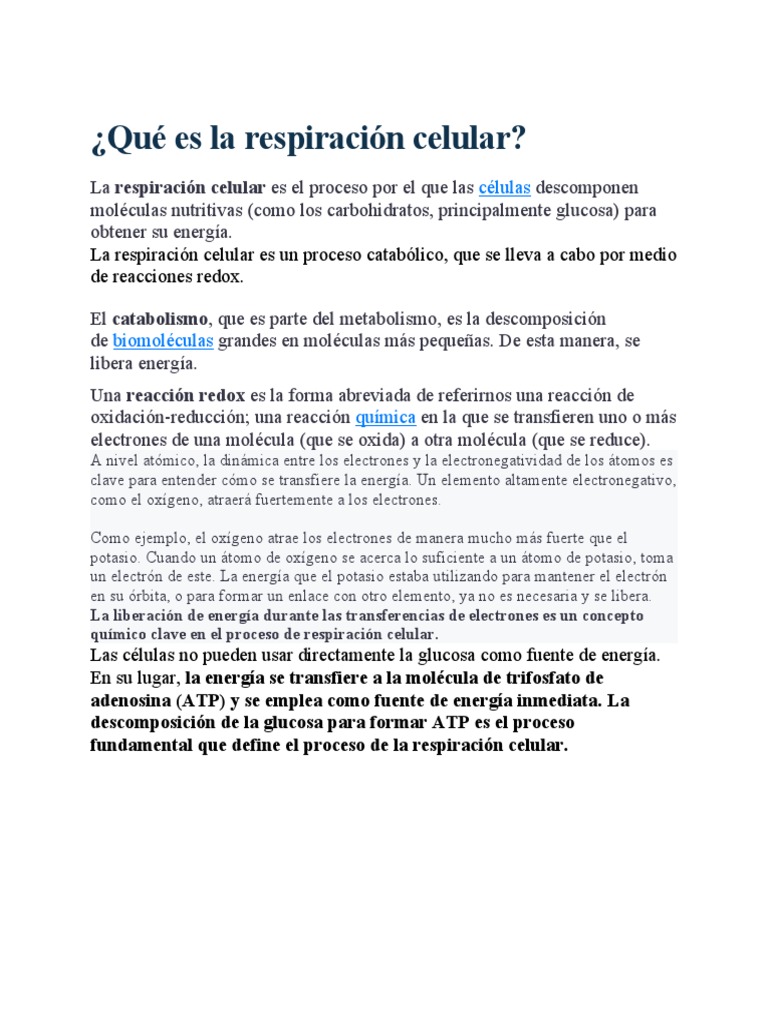 La Respiración Celular | PDF | Respiración celular | Trifosfato de adenosina
