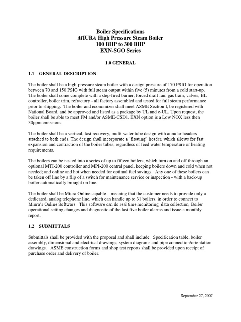 CSI Spec EXN-SGO-07 | PDF | Boiler | Pump