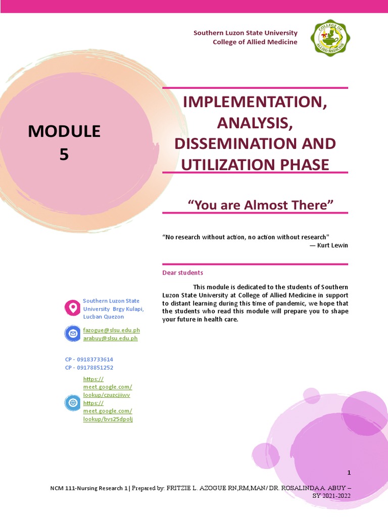 Implementation, Analysis, Dissemination and Utilization Phase | PDF | Sampling (Statistics ...