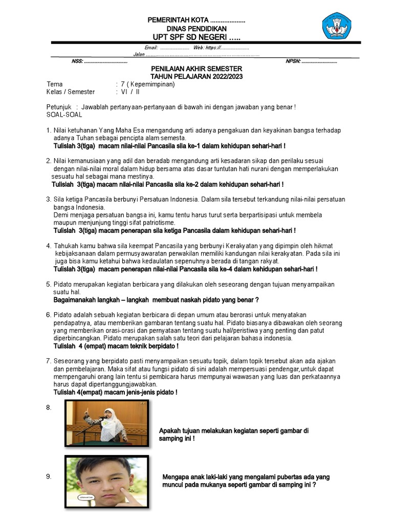 Soal PAS Tema 7 Kelas 6 2023 | PDF