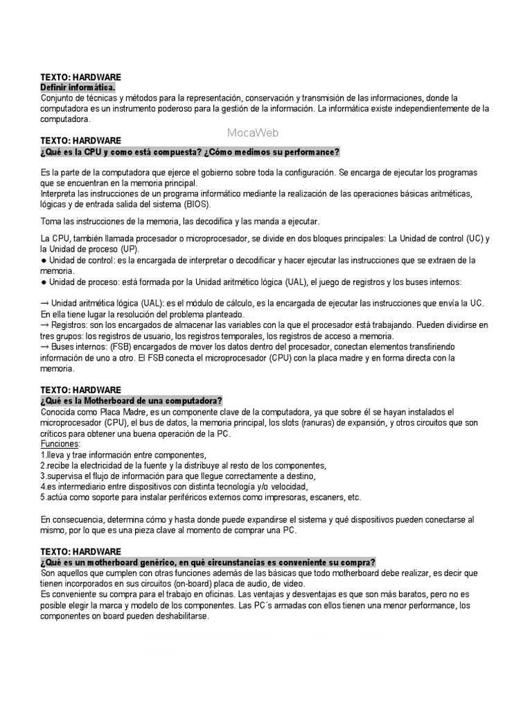 Preguntas y Respuestas Informatica | PDF | Hardware de la computadora | Programación