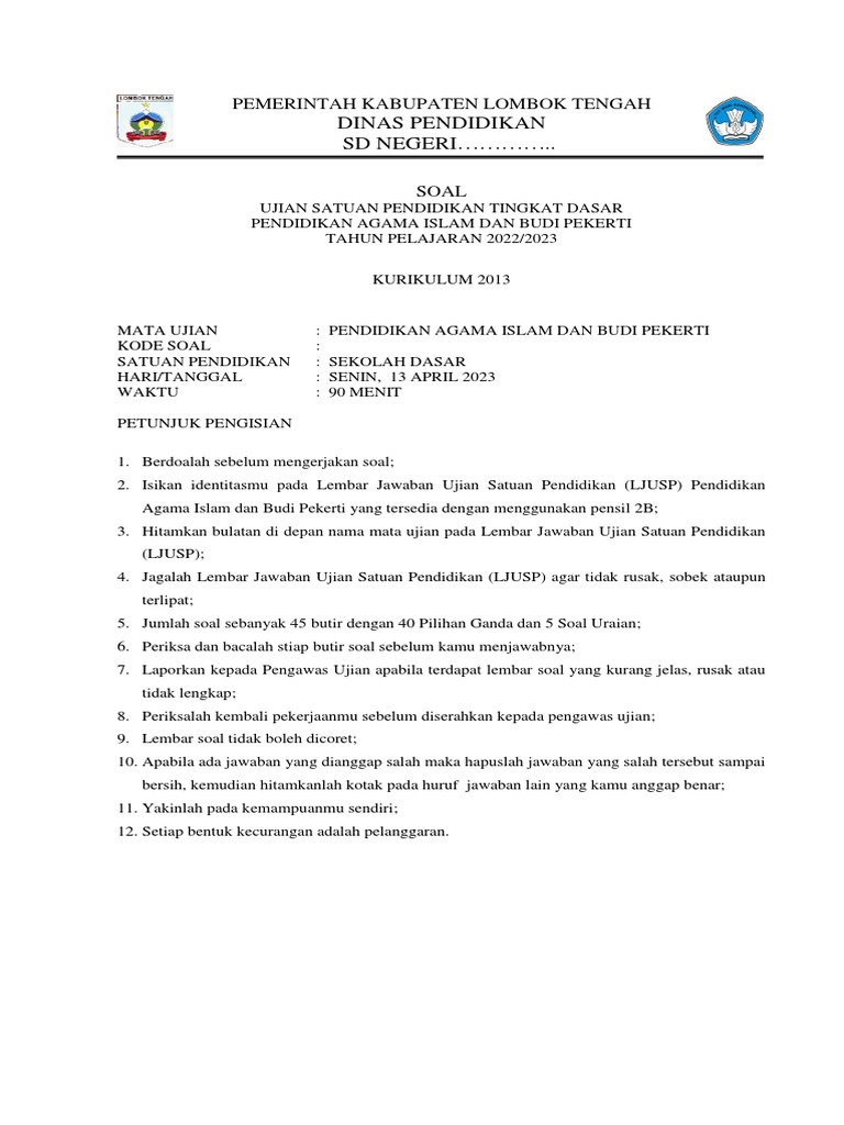 Soal Utama Usp Pai&bp Tahun 2023 | PDF