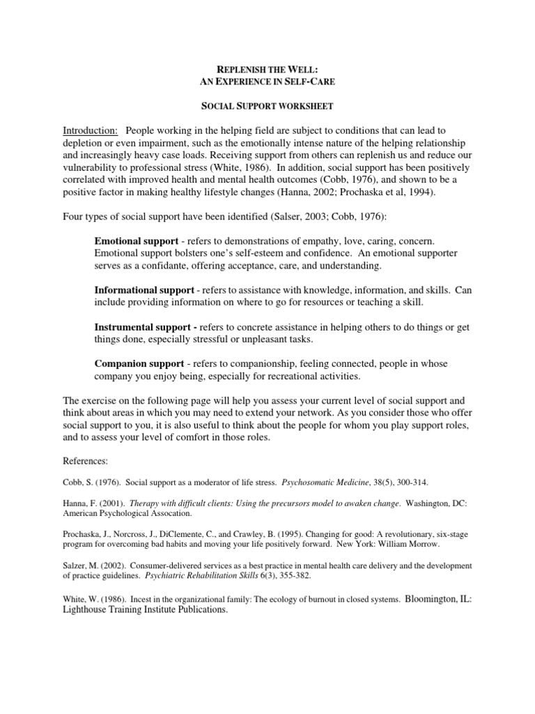Social Support Worksheet | PDF | Social Support | Applied Psychology