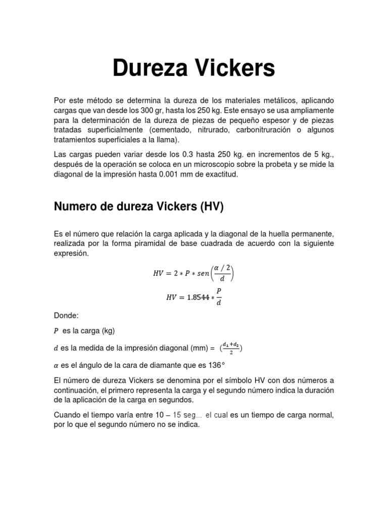 Dureza Vickers: Método y Cálculo HV | PDF | Dureza | Sector secundario ...
