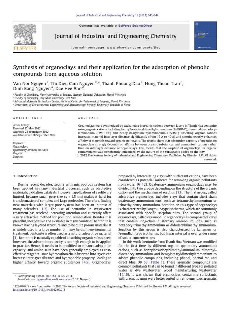 Synthesis of Organoclays and Their Application For The Adsorption of Phenolic Compounds From ...