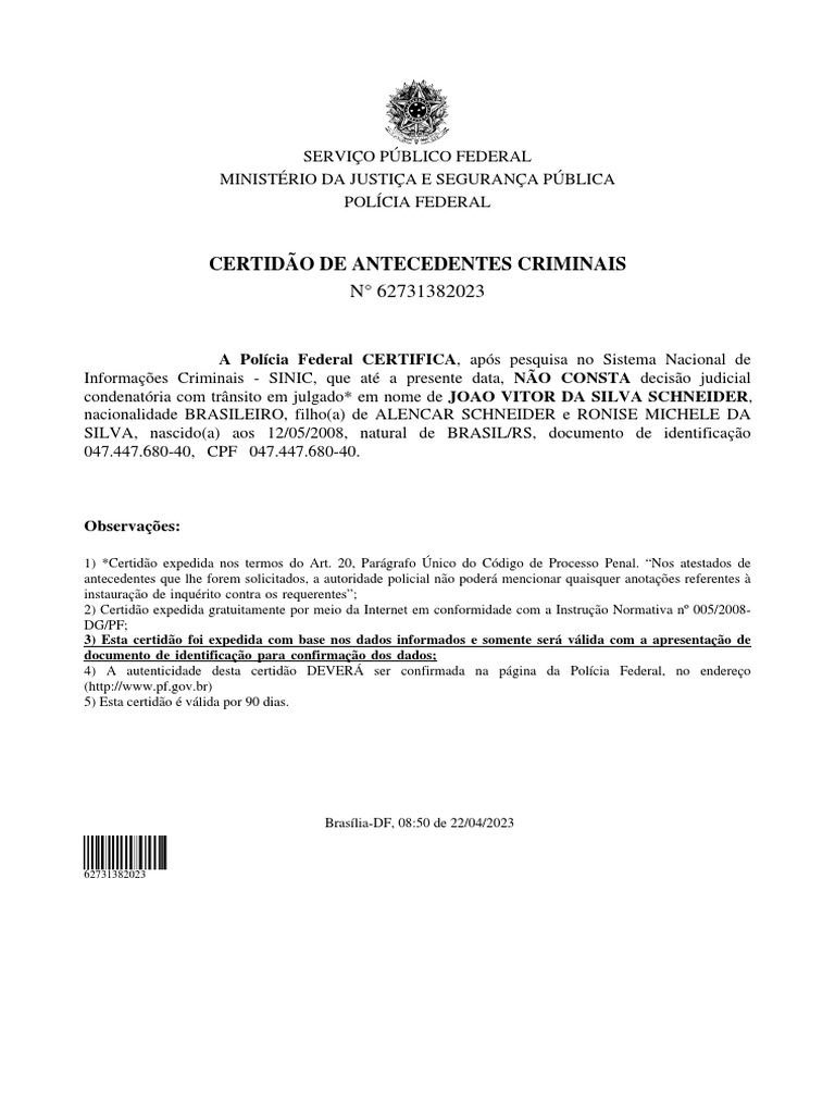 Ficha Criminal | PDF