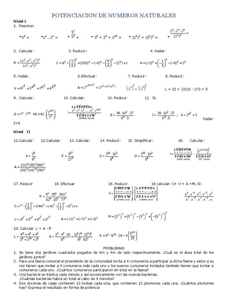 Potenciacion de Numeros Naturales ML 2023 | PDF