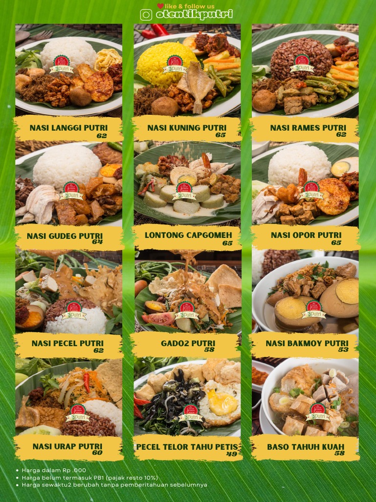 Menu Lengkap RM. Putri Kebayoran | PDF
