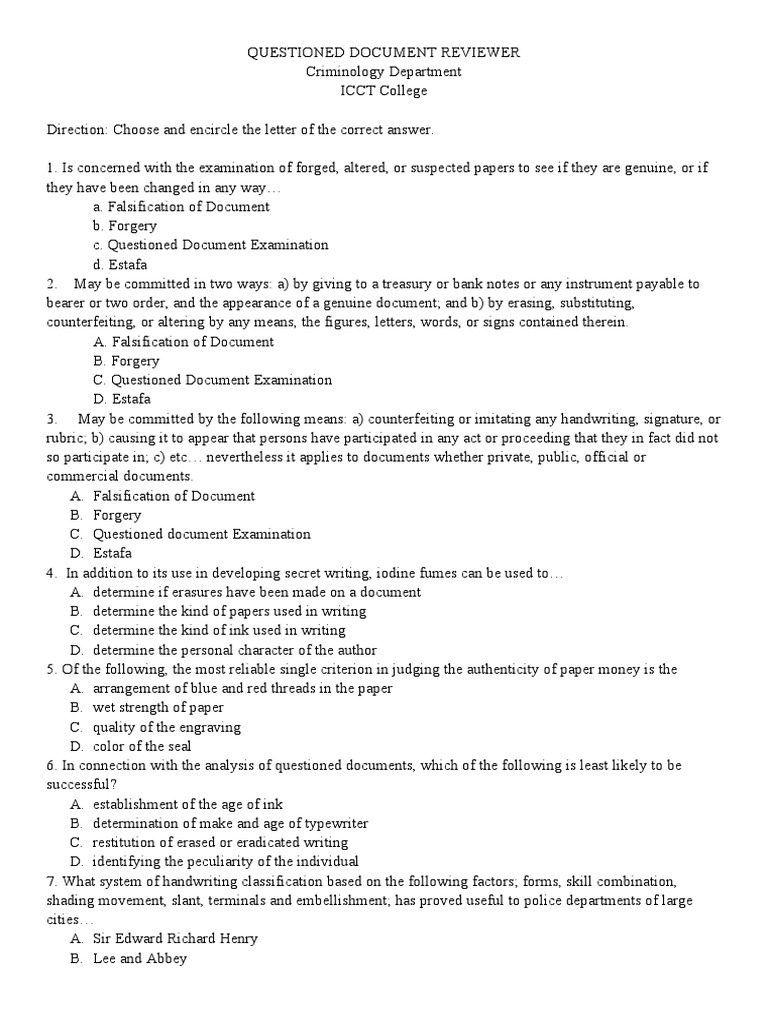 QUESTIONED DOCUMENT REVIEWER (Word) | PDF | Forgery