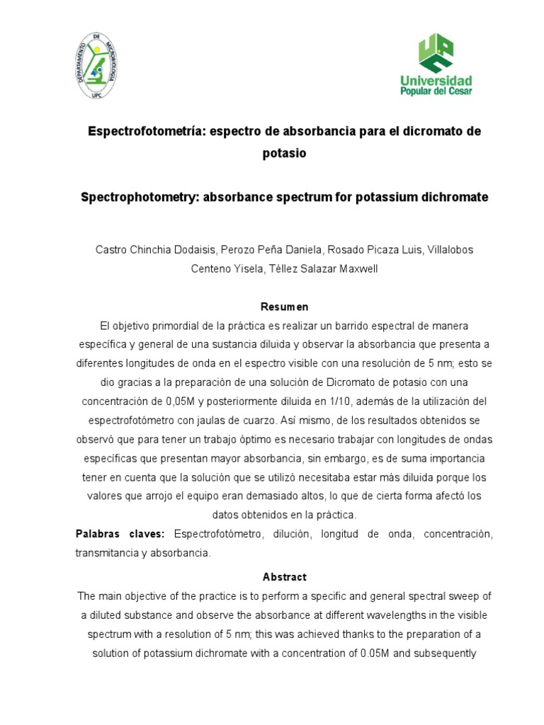 Absorbancia del dicromato de potasio | PDF | Moléculas | Electrón