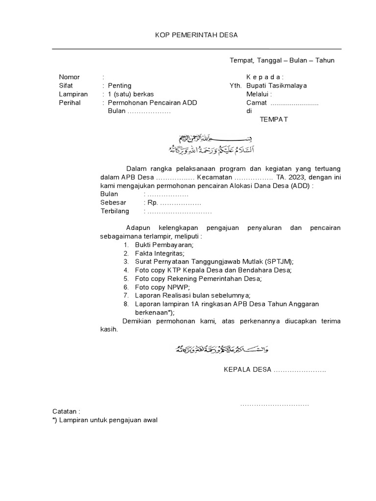 Revisi Contoh Format Pengajuan Add 2023 | PDF