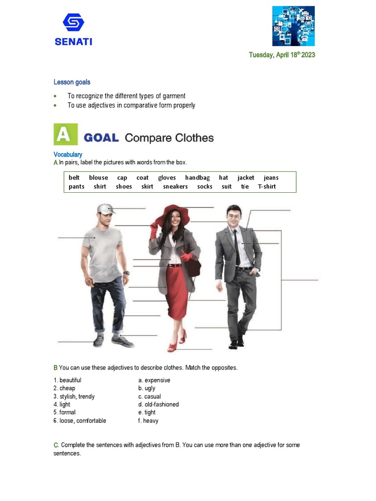Lesson Goals: To Recognize The Different Types of Garment To Use ...