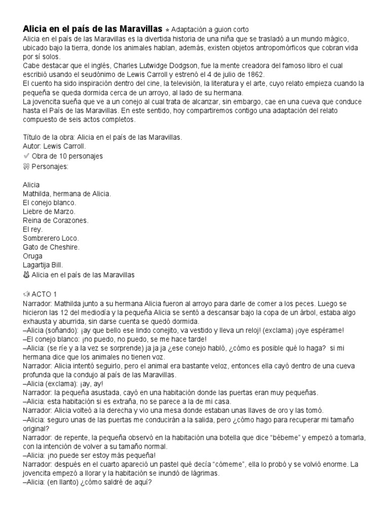 Alicia en El País de Las Maravillas | PDF | Las aventuras de Alicia en ...