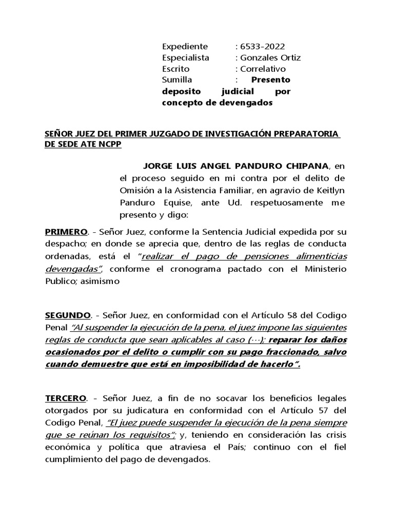 Modelo Escrito Deposito Judicial | PDF