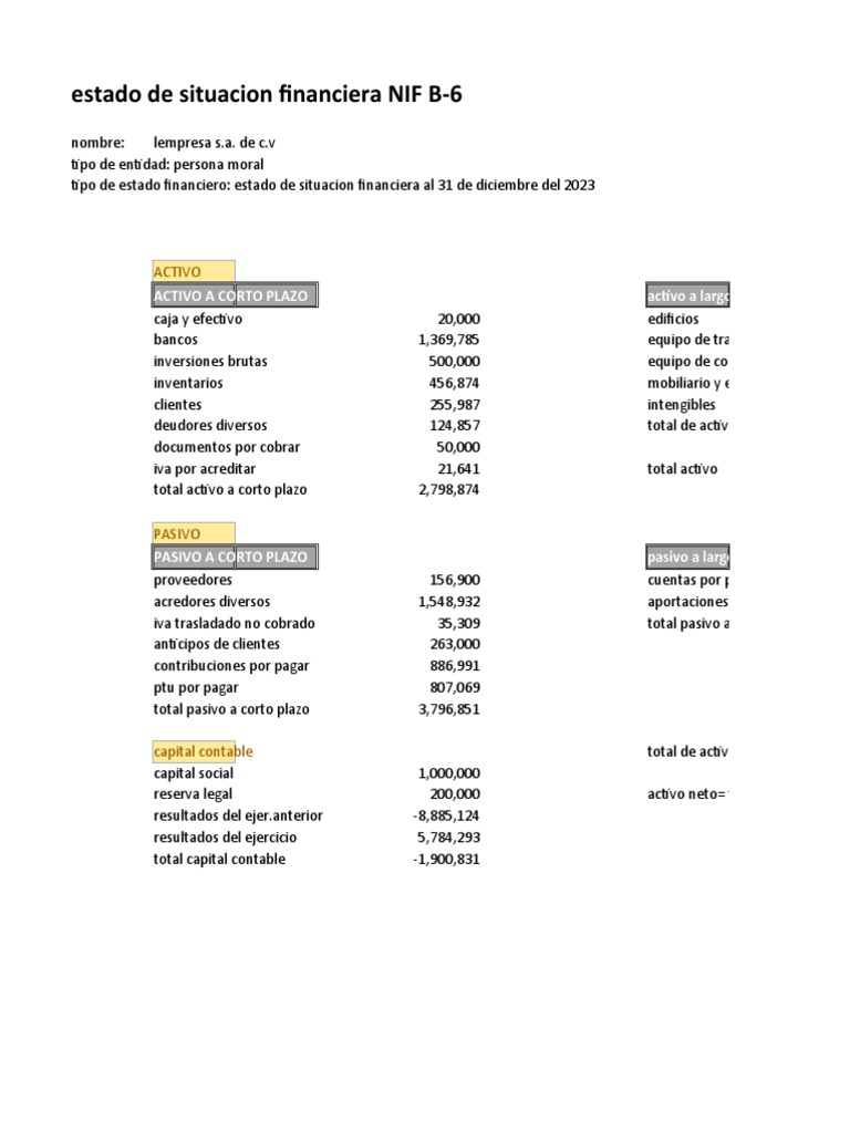 Estado de Situacion Financiera NIF B-6: Activo | Descargar gratis PDF ...