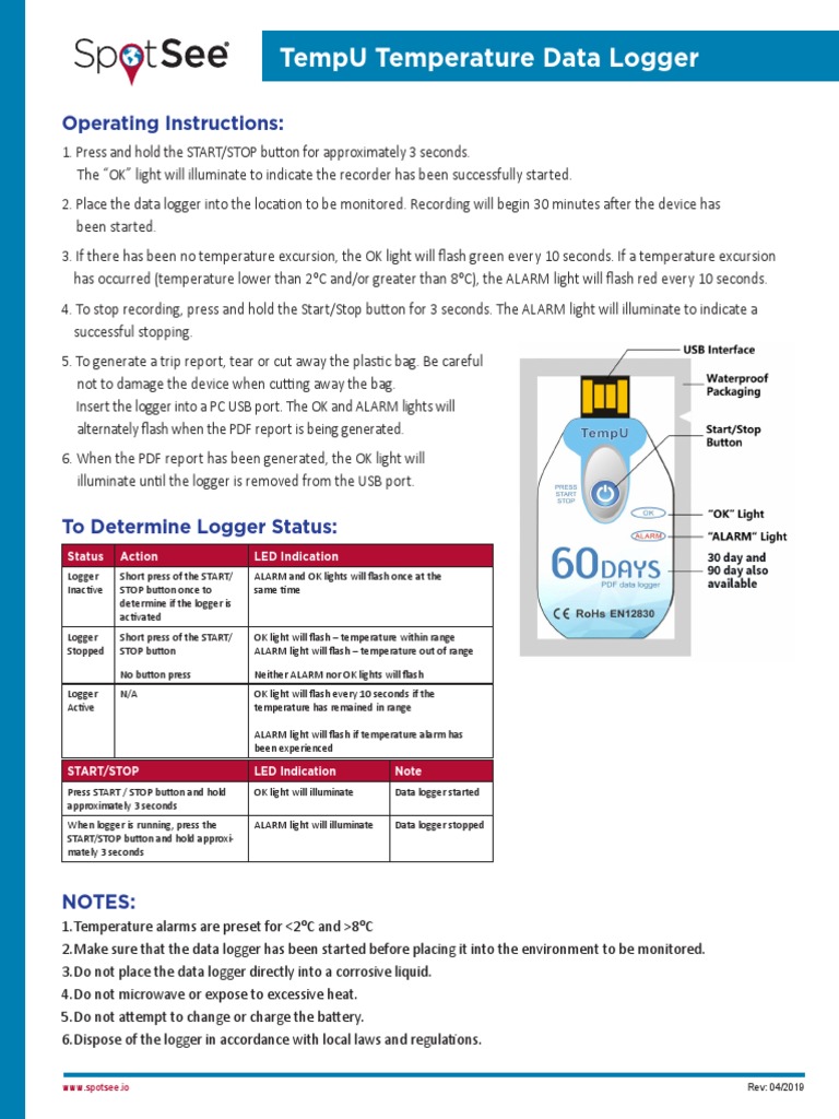 TempU Temperature Recorder Operating Instructions | PDF | Manufactured ...