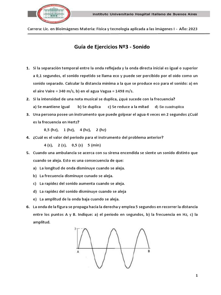Guía de Ejercicios Nº3 - Sonido | PDF | Sonido | Frecuencia