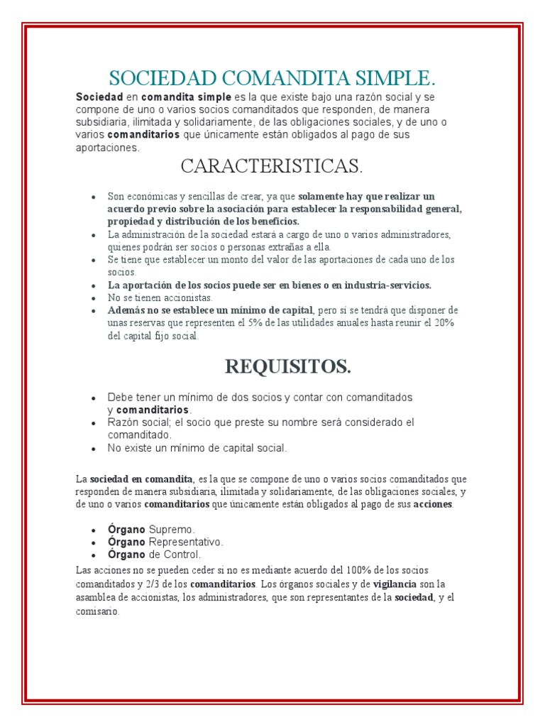 Sociedad Comandita Simple. | PDF | Economias | Negocios económicos