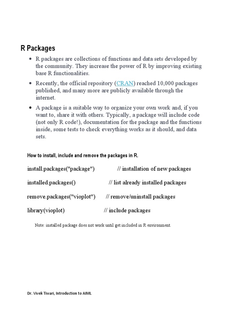 R Packages: How To Install, Include and Remove The Packages in R | PDF