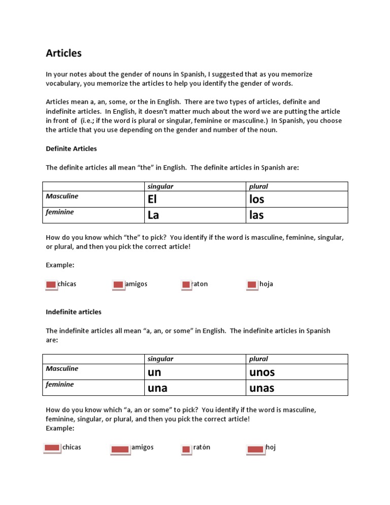 Spanish Articles: Definite & Indefinite Guide | PDF | Language Arts ...