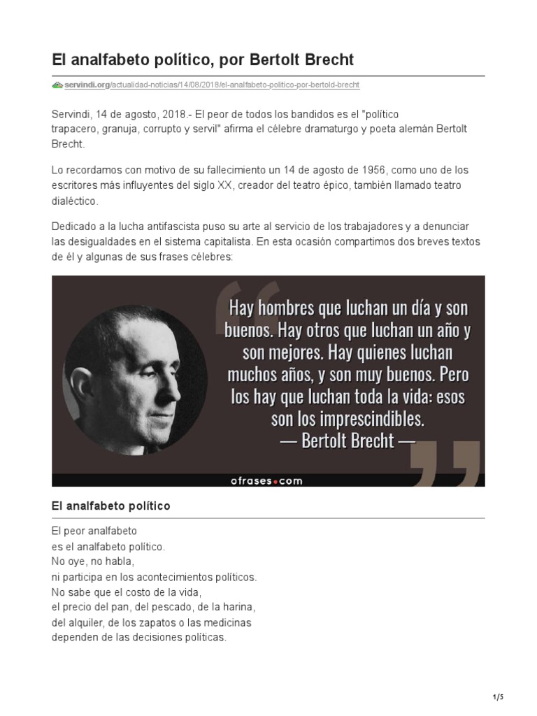 El Analfabeto Político de Brecht | PDF | Libros para adolescentes