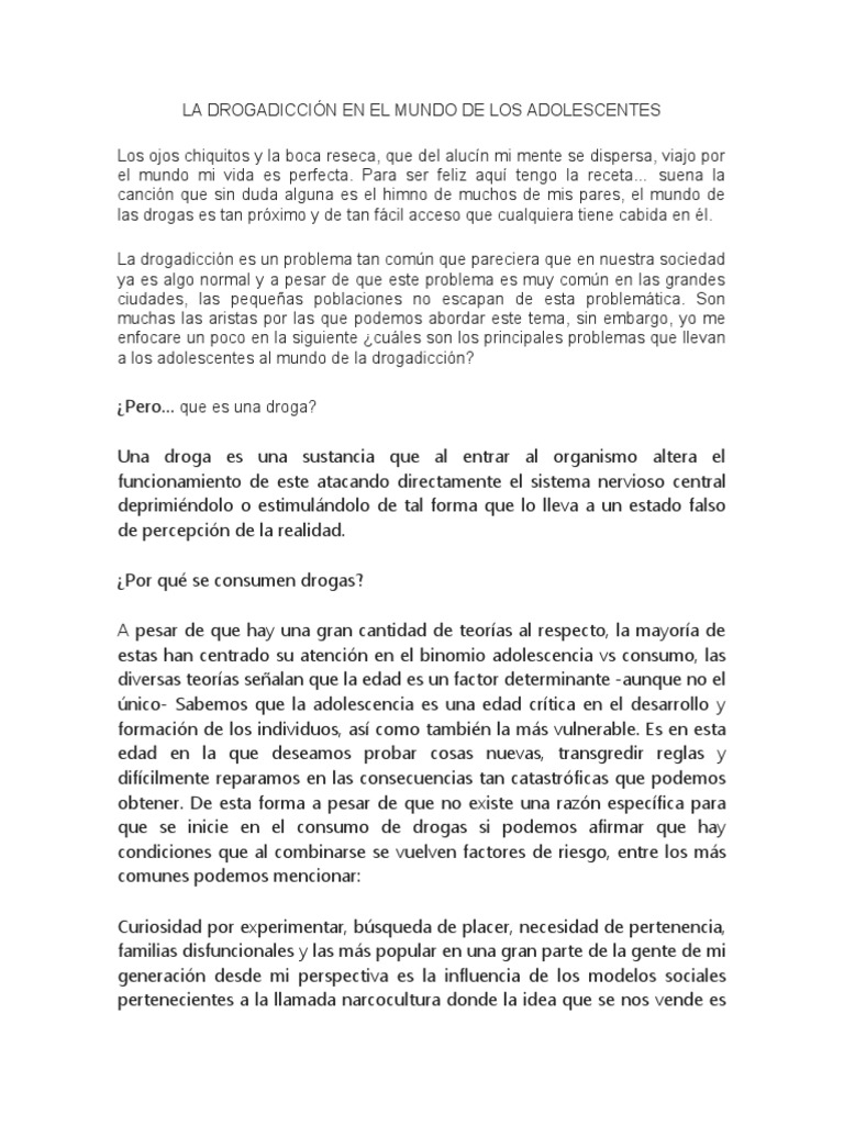Los Factores De Riesgo Que Llevan A Los Adolescentes Al Consumo De