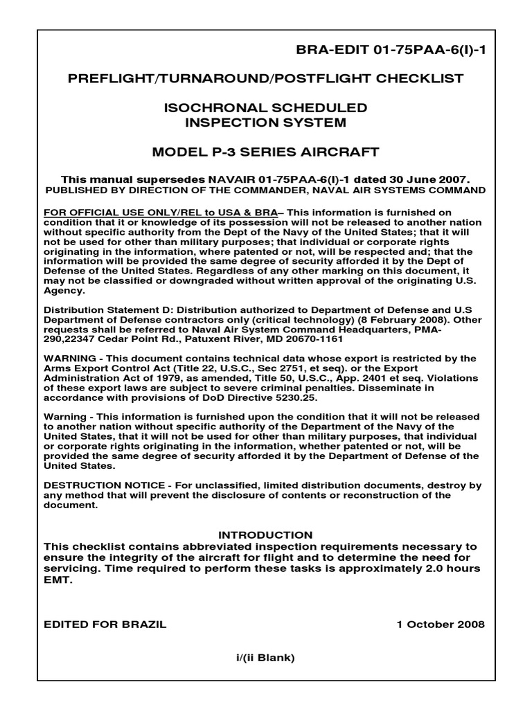 BRA-EDIT 01-75PAA-6 (I) - 1 Preflight/Turnaround/Postflight Checklist ...